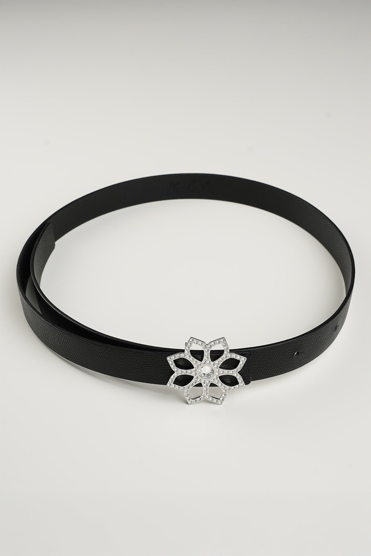 Lotus Leather Waist Belt In Saffiano Black With Silver Buckle – Rhea Costa